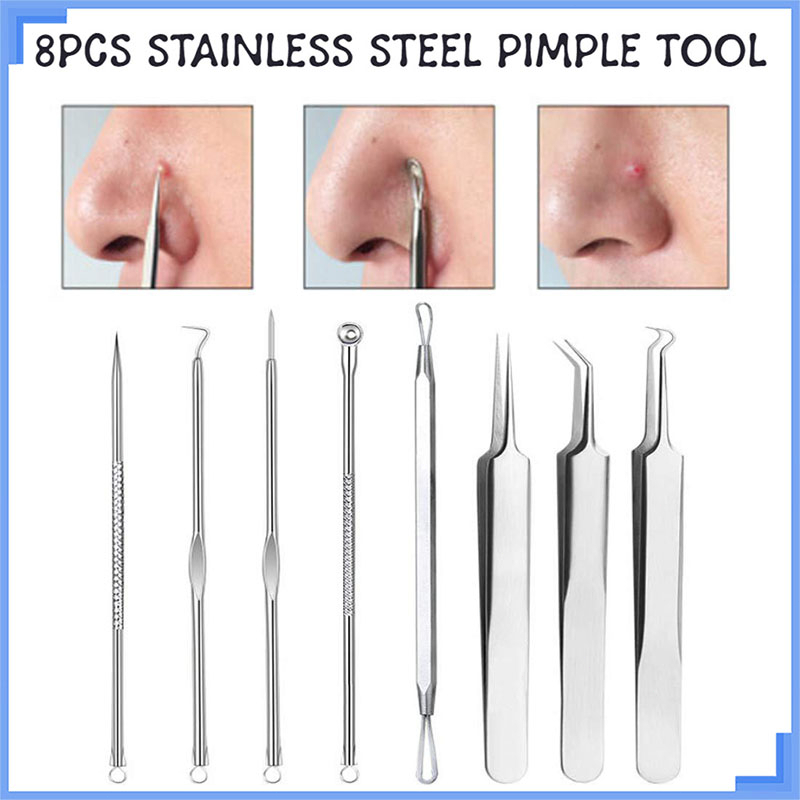 8pcs Stainless Steel Pimple Tool Kit Set Acne Extractor Blackhead ...