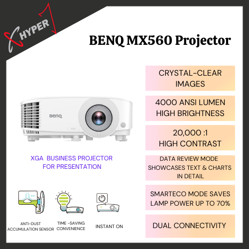 BenQ MX560 XGA 4000 ANSI Lumens 20,000:1 High Contrast Smart Eco Mode ...