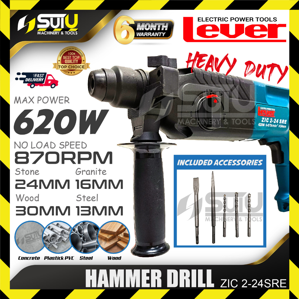 LEVER ZIC 2-24SRE / RH24 24MM 3-Mode SDS Plus Rotary Hammer 620W 870RPM ...