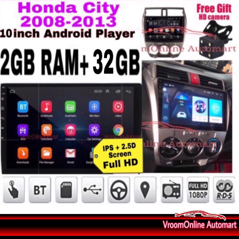 ANDROID PLAYER WITH HONDA CITY 2008-2013 PLAYER CASING , PLUG AND PLAY SOCKET , CAMERA COMPLETE ...