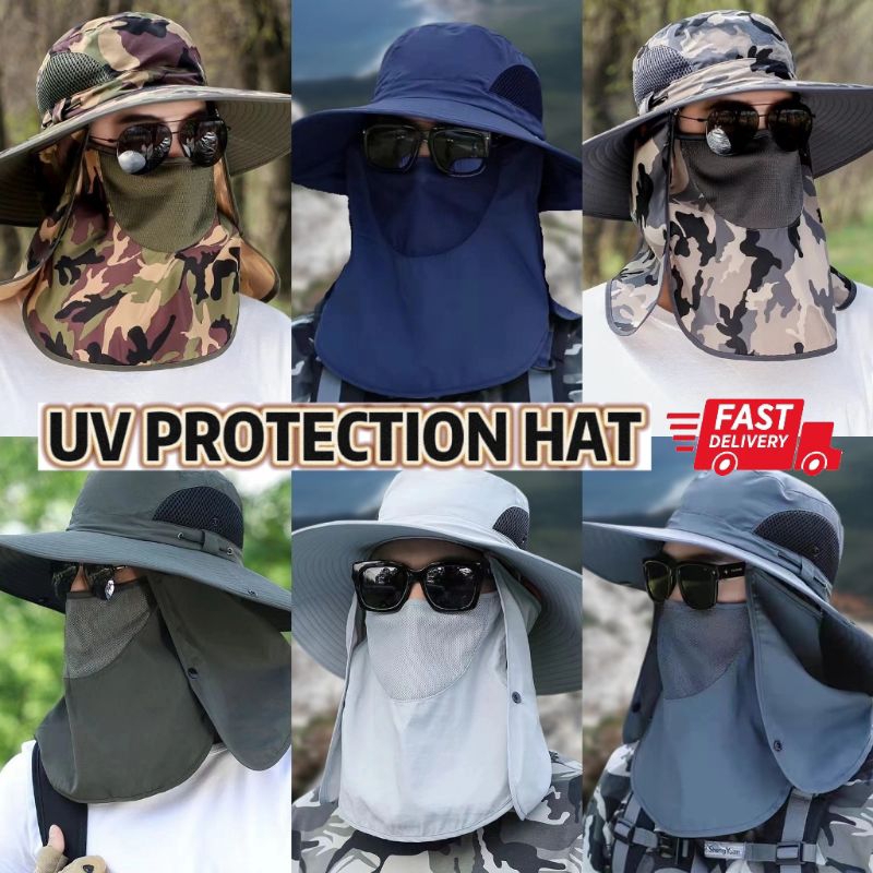 Fishing Hat Neck Flap Waterproof Full Face Cover Topi Penutup Anti ...