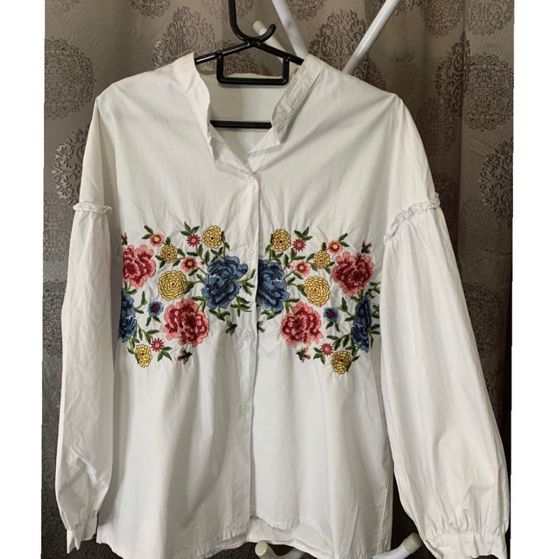 Kemeja sulam bunga (preloved item) | Shopee Malaysia