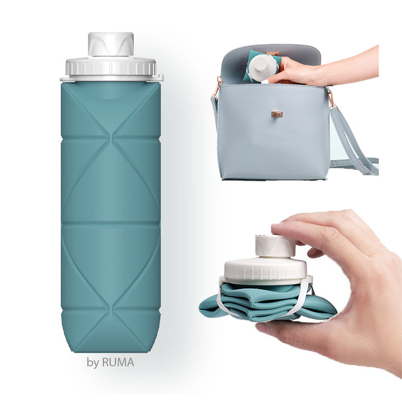 Collapsible Water Bottles Leakproof Valve Reusable BPA Free Silicone Foldable Travel Water ...