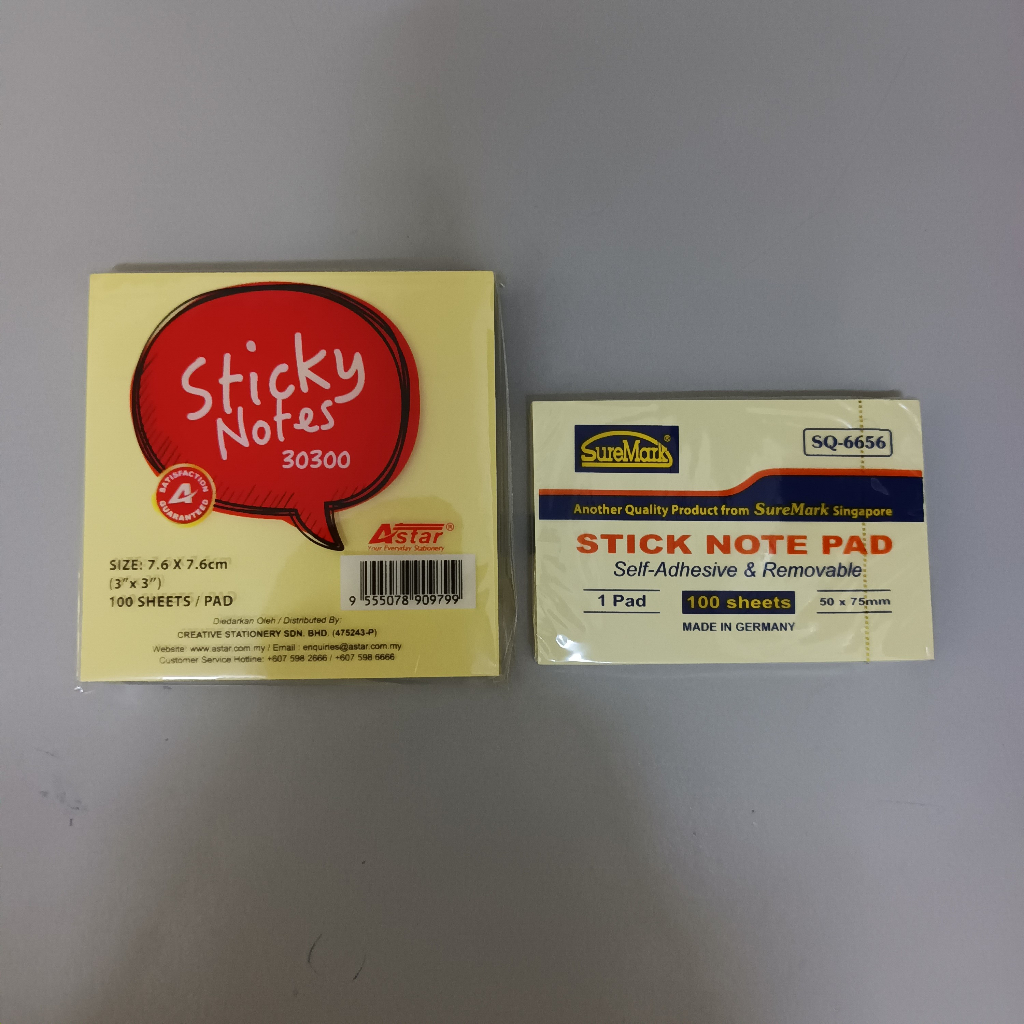 Astar Sticky Note 3"x 3"/ SureMark Stick Note Pad 2"x3" ( 100 sheets ...