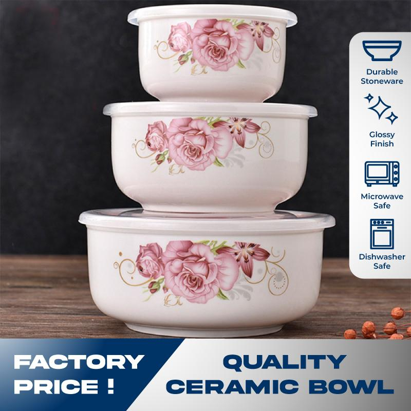 3pcs Sealing Bento Ceramic Bowl Cover Set Tableware Lunch Ceramic Bowl ...