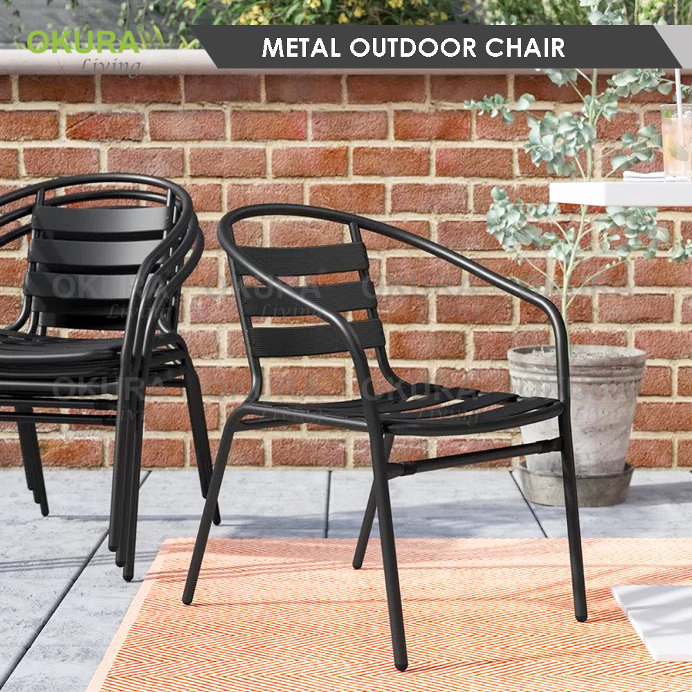 OKURA High Quality Black Powder Coated Metal Chair / Outdoor Garden ...