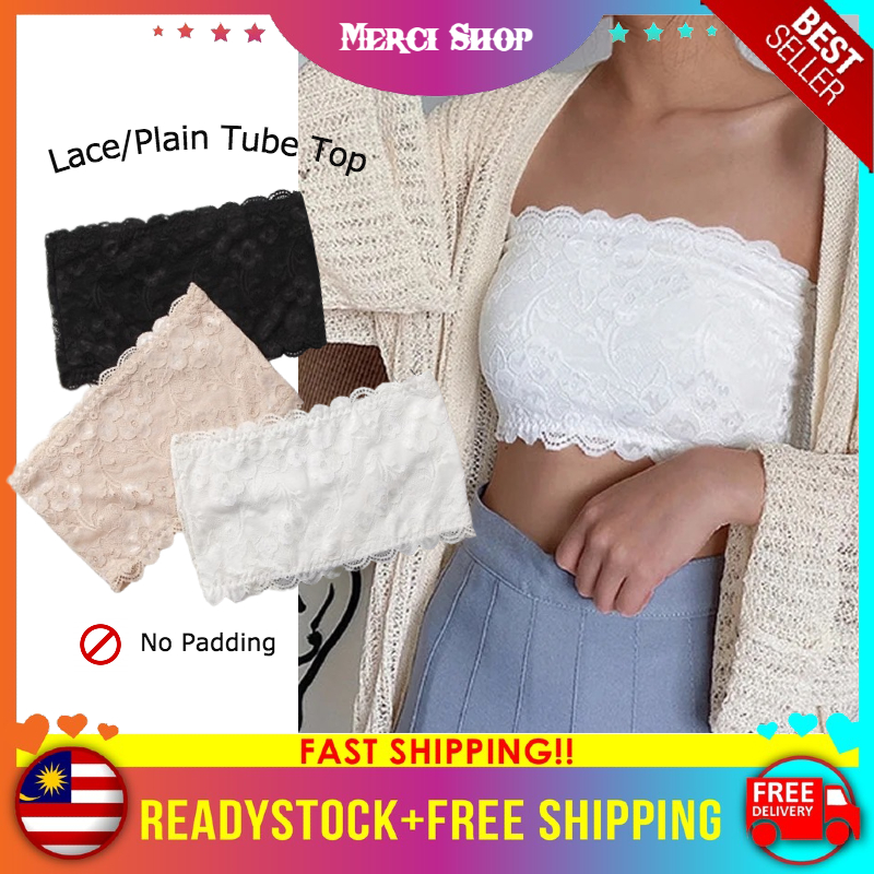 MS No Padding Plain Tube Top Lace Top Seamless Tube Top Strapless Tube ...