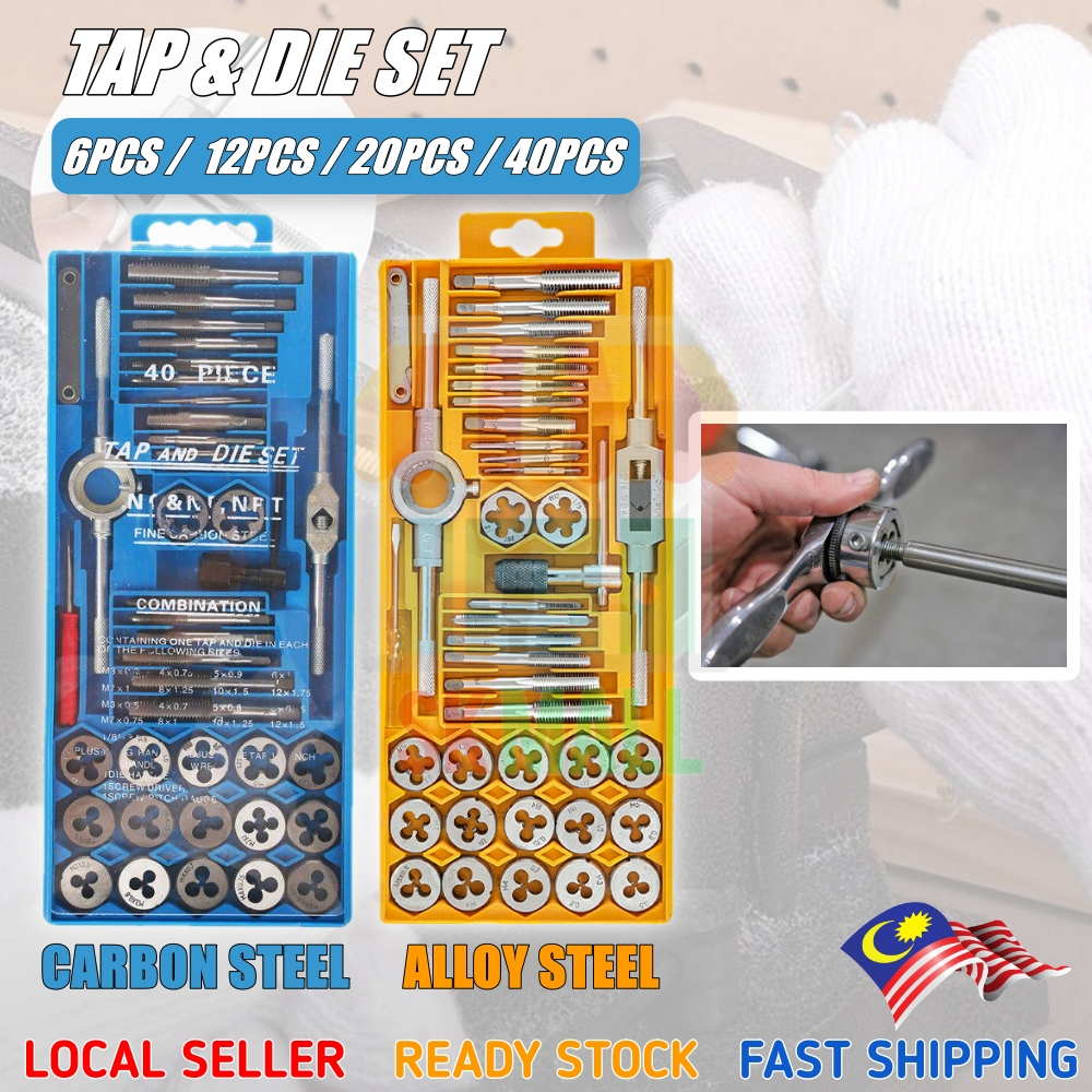 6PCS / 12PCS / 20PCS / 40PCS Thread Hand Tap Wrench And Die Pro Set M3-M12 Metal Nut Bolt Alloy ...