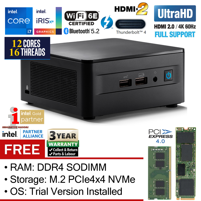 Intel NUC12WSHi7 L9 Core i7 12-Core Mini PC / Intel NUC without OS ...