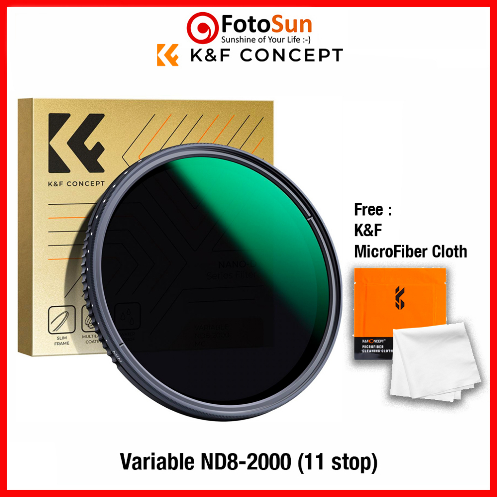 ND Filter K&F Variable Fader ND8-2000 (11 stop) Multi Coat ND filter for Sony, Nikon, Canon ...