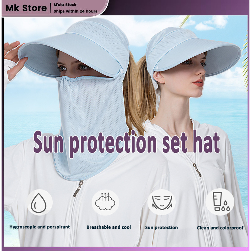 【M 'sia Stock】 Sun Hat Sunscreen Hat Sunscreen Face Mask UV Protection ...