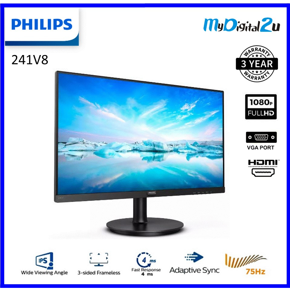 Philips Flat Monitor 23.6" VA LED MONITOR V241V8L6/69 *75Hz | Shopee ...