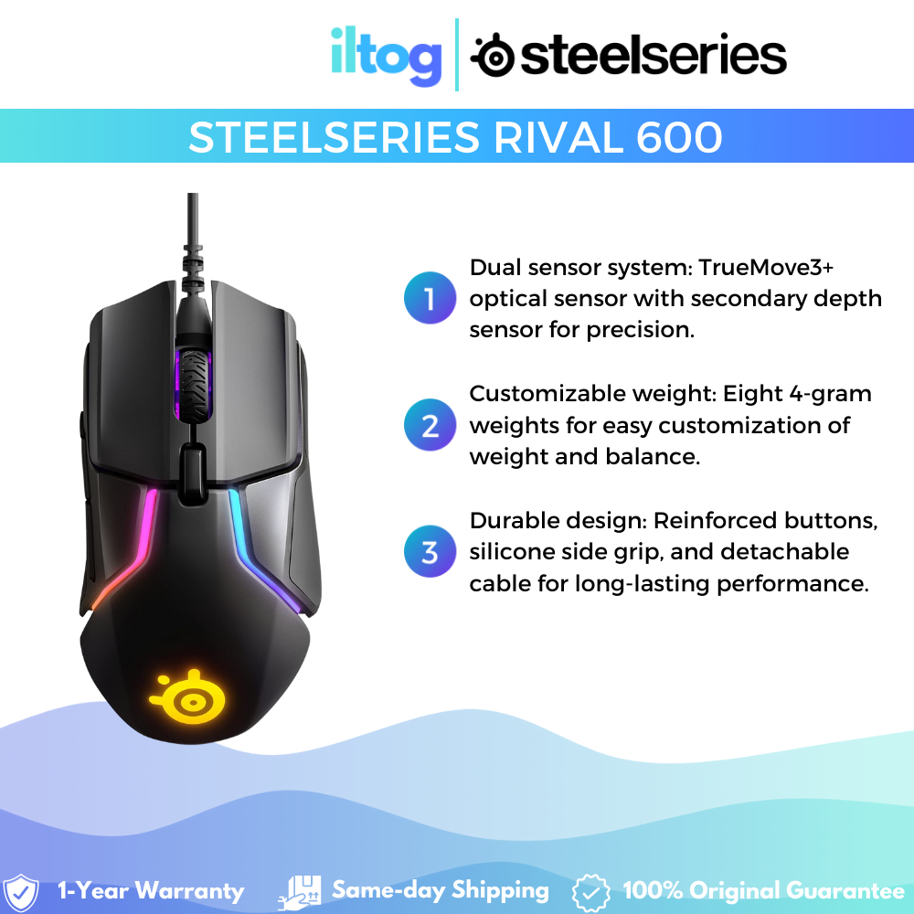 SteelSeries Rival 600 RGB Gaming Mouse TrueMove3+ Dual Sensor System ...