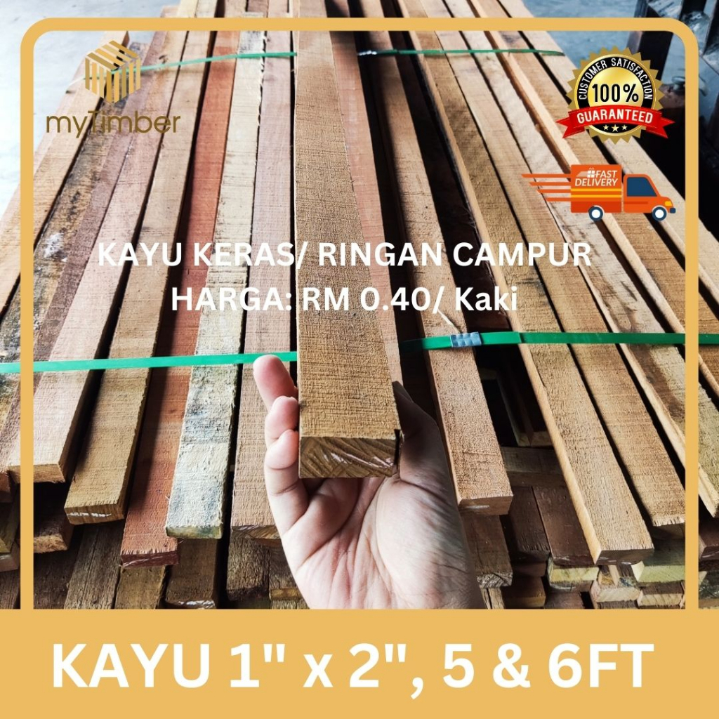 1" x 2" [5 & 6FT] Kayu Keras / Kayu DIY / Solid Wood Timber / Mixed ...