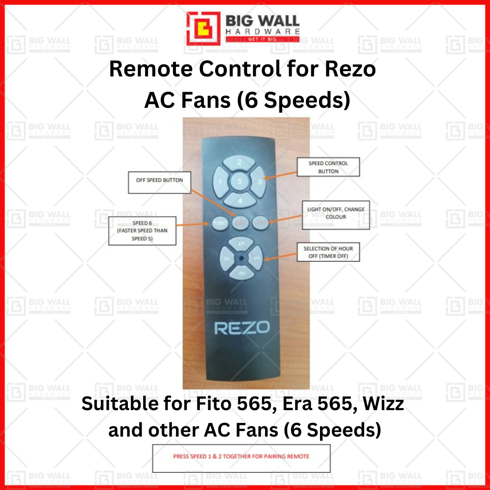 Remote Control for Rezo AC / DC Ceiling Fan Model S100, S300, P100 ...