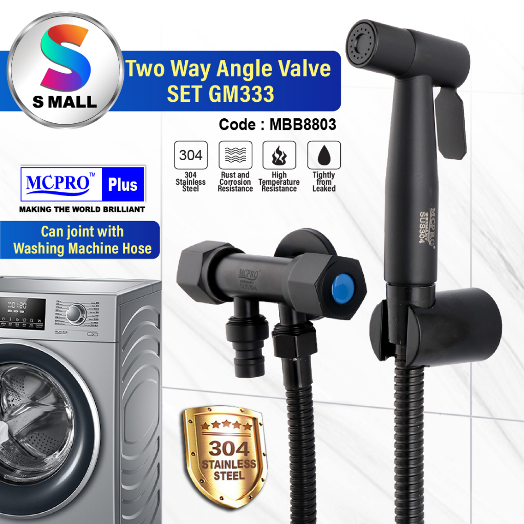 MCPRO SUS304 BLACK HEXAGON Two Way Angle Valve With Nozzle Adapter for ...