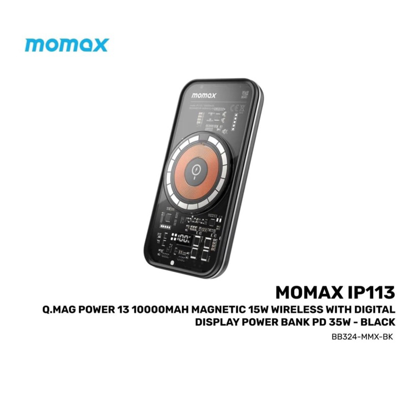 MOMAX IP113 Q.MAG POWER 13 10000MAH MAGNETIC 15W WIRELESS WITH DIGITAL DISPLAY POWER BANK PD 35W ...