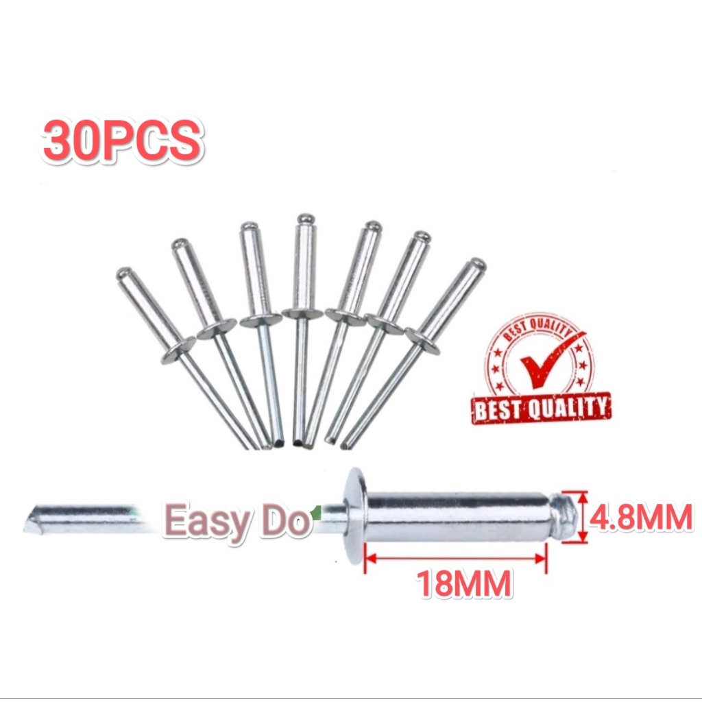 (30PCS) M2.4 M3 M3.2 M4 M5 M6 Aluminum HEAD Blind Rivet Pin Rivet Nail ...