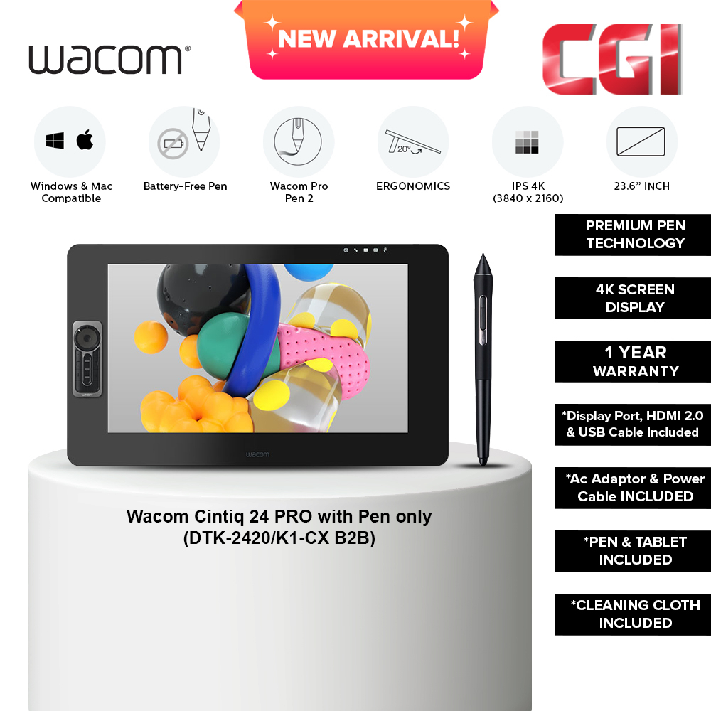 Wacom Cintiq 24 Pro 4K UHD Creative Pen Display Tablet (23.6”) DTK-2420 ...