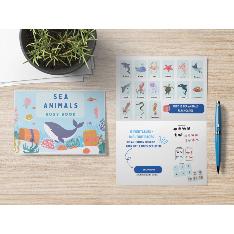 Sea Animals Ocean Themed Busy Book Free Sea Animals Flashcards | Shopee ...