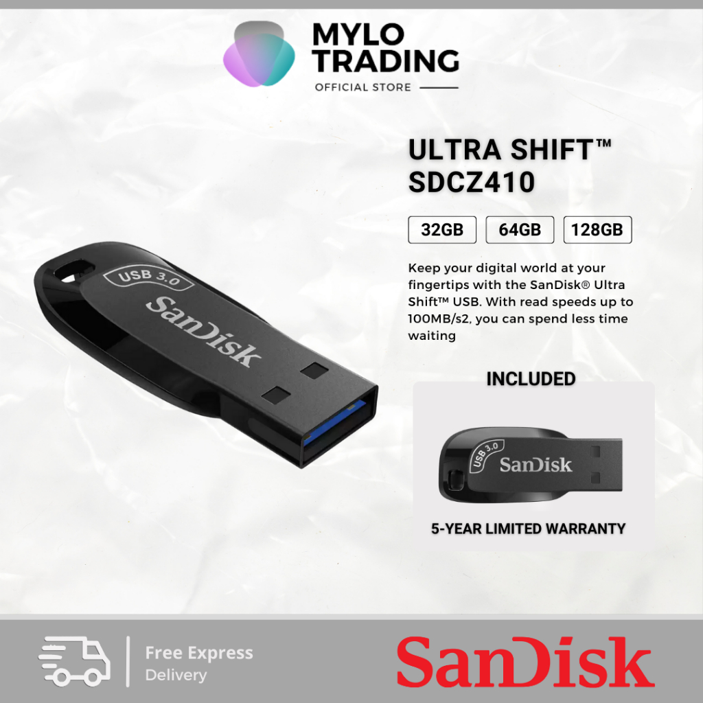 Sandisk Ultra Shift USB 3.0 Flash Drive CZ410 (32GB/64GB/128GB/256GB ...