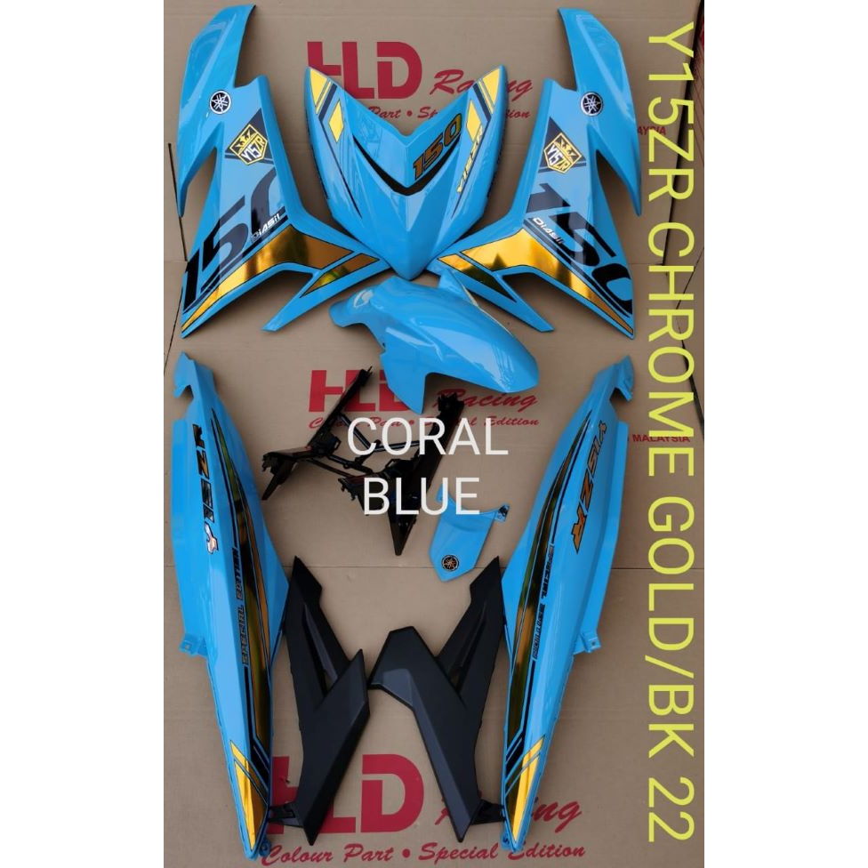 YAMAHA Y15ZR V2 CHROME GOLD BK 22 BODY COVER SET HLD WITH SIAP STICKER TANAM - CORAL BLUE ...