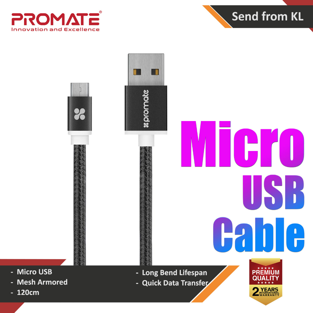 PROMATE LinkMate-U2M USB-A to Micro-USB Heavy Duty Mesh-Armored Cable ...