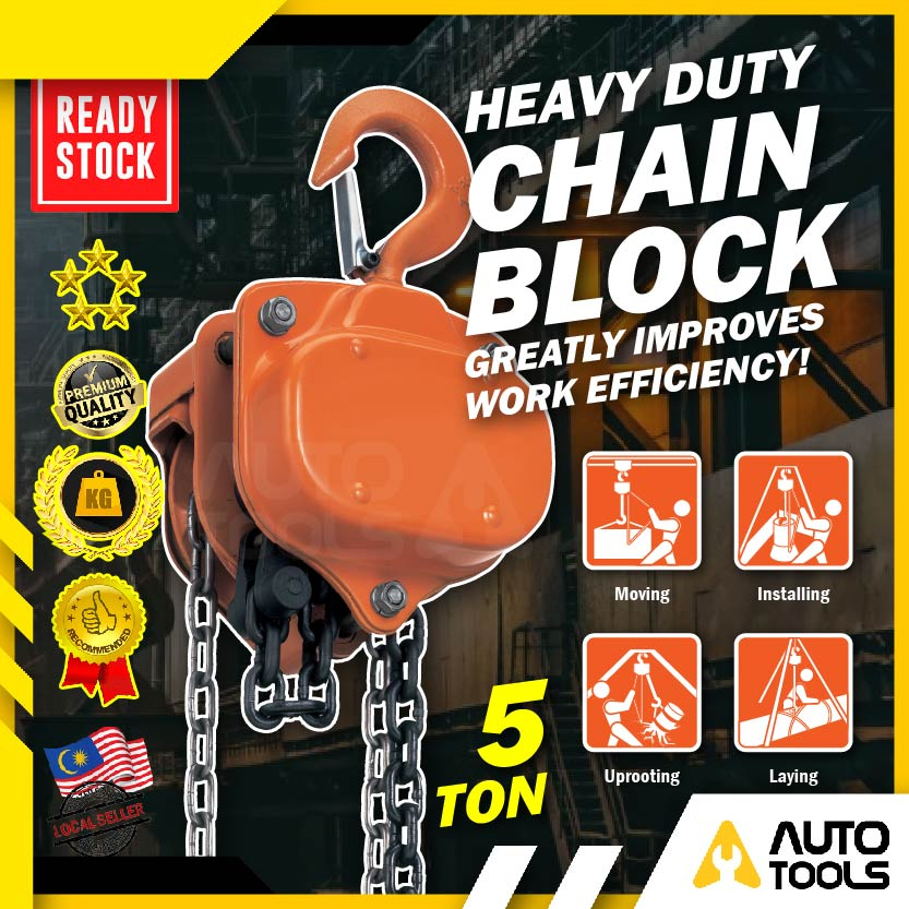 5 Ton x 3 Meter / 5 Meter Heavy Duty Chain Block / Chain Hoist / Manual ...