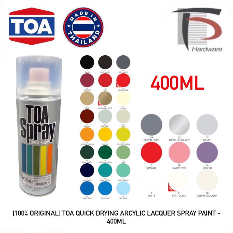 [100% ORIGINAL] TOA QUICK DRYING ACRYLIC LACQUER SPRAY PAINT - 400ML ...