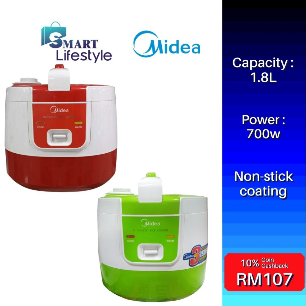 [FREE SHIPPING] Midea 1.8L Jar Rice Cooker MR-SM1861-RD / MR-SM1861-GN ...