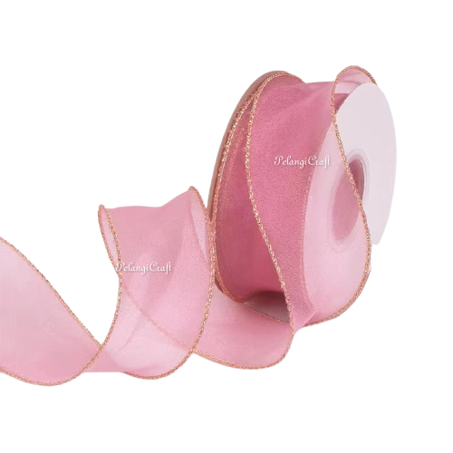 (11M) 4CM FISH TAIL Gold Ribbon Riben Reben Ribben Satin Organza Gift ...