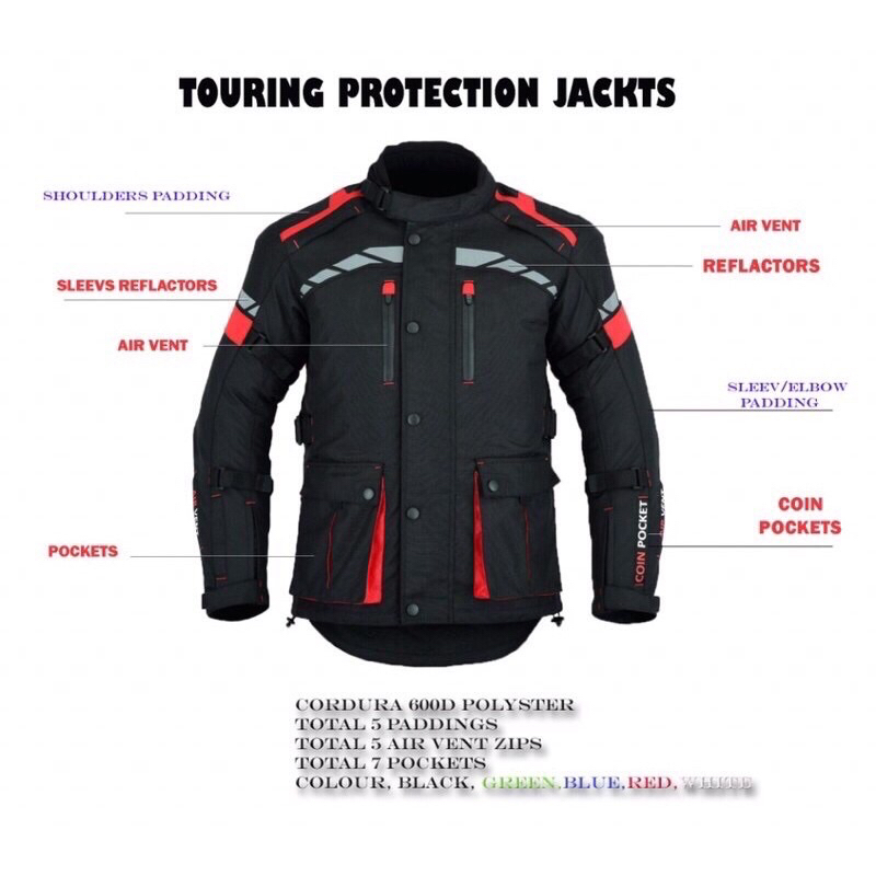 MOTORCYCLE MOTORBIKE TOURING ARMOURED JACKET MENS WITH PROTECTORS ...