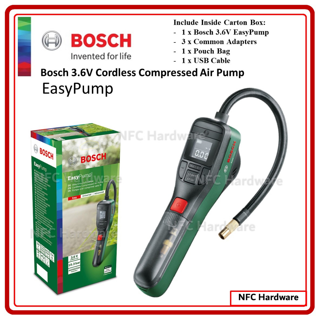 BOSCH 3.6V Cordless Compressed Air Pump EasyPump 10.3 bar - Pam Tayar Kereta / Motor / Basikal ...