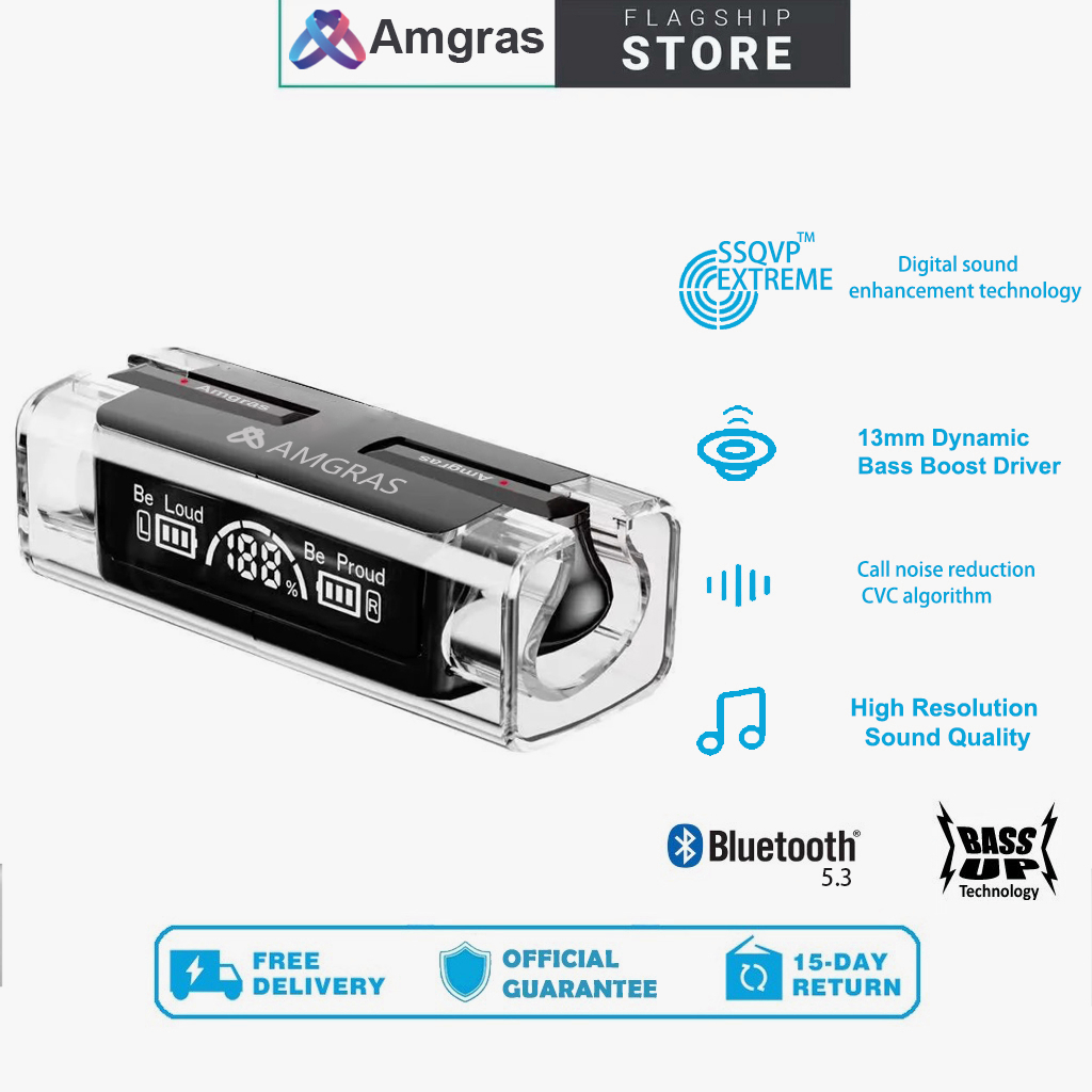 Amgras Future SE Bluetooth Earphone Transparent Build-In 4 mic ENC ...