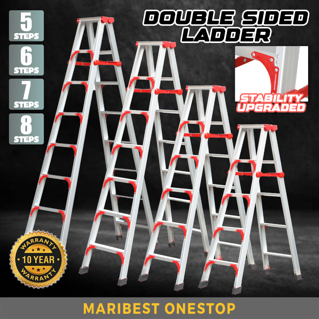 5/6/7/8 Step Ladderman Heavy Duty Aluminium Double Sided Ladder Multi ...