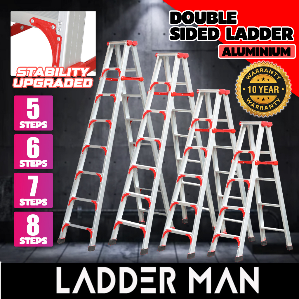 5/6/7/8 Step Ladderman Heavy Duty Aluminium Double Sided Ladder Multi ...