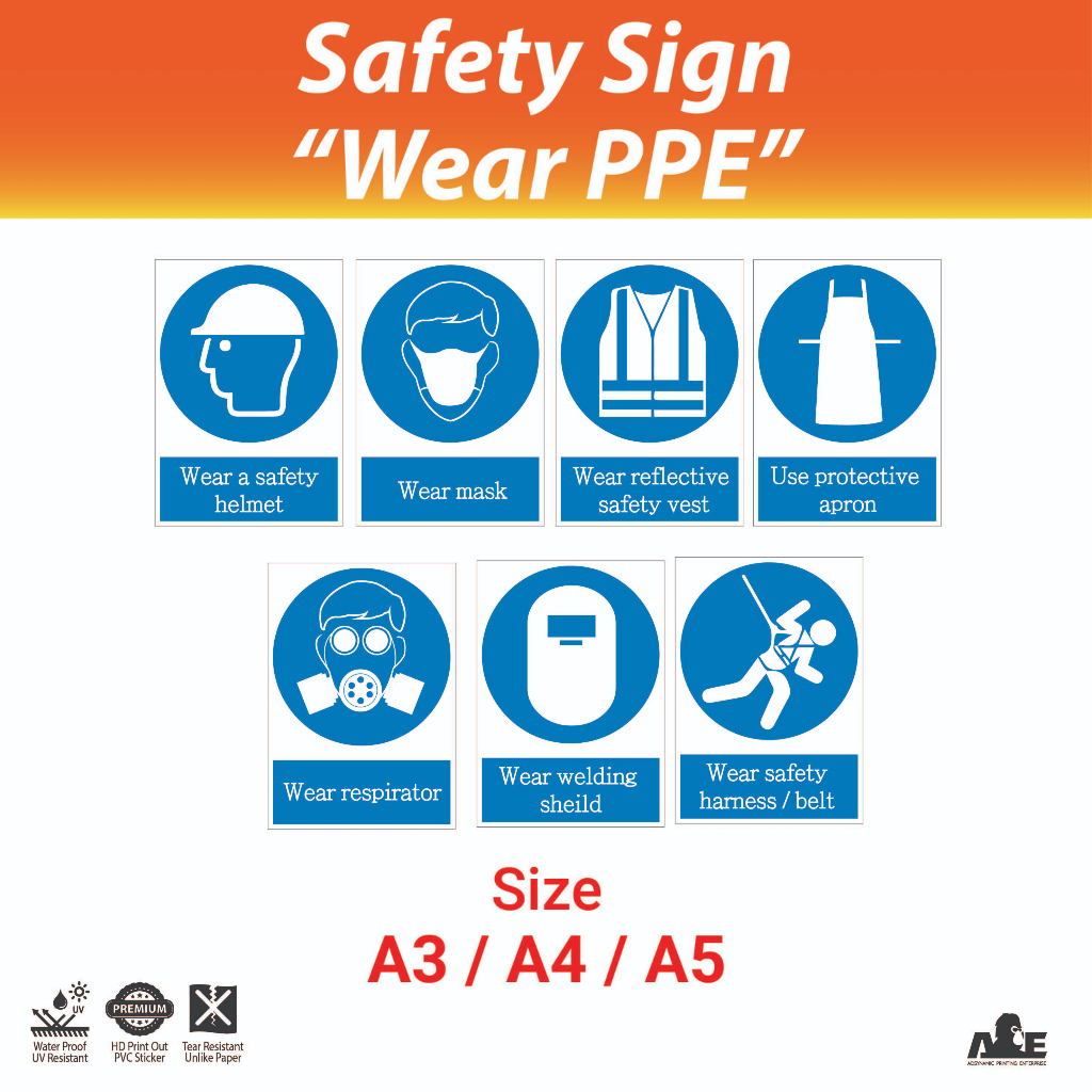 Wear Personal Protective Equipment Sign 2 | PPE | 请使用个人防护设备 | Mandatory Safety Sign | Sticker ...