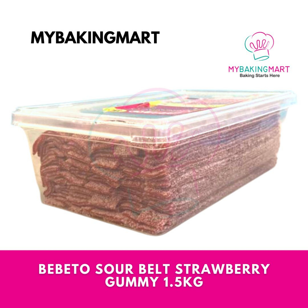 Mybakingmart | Bebeto Strawberry Sour Belt Candy Gummy 1.5kg | Shopee ...