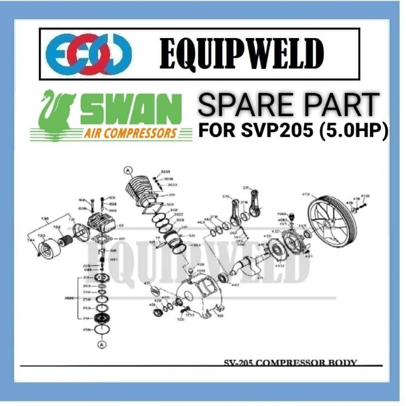 SPARE PART - SWAN PART 2000 FOR SVP-205 5.0HP AIR COMPRESSOR (ORIGINAL ...