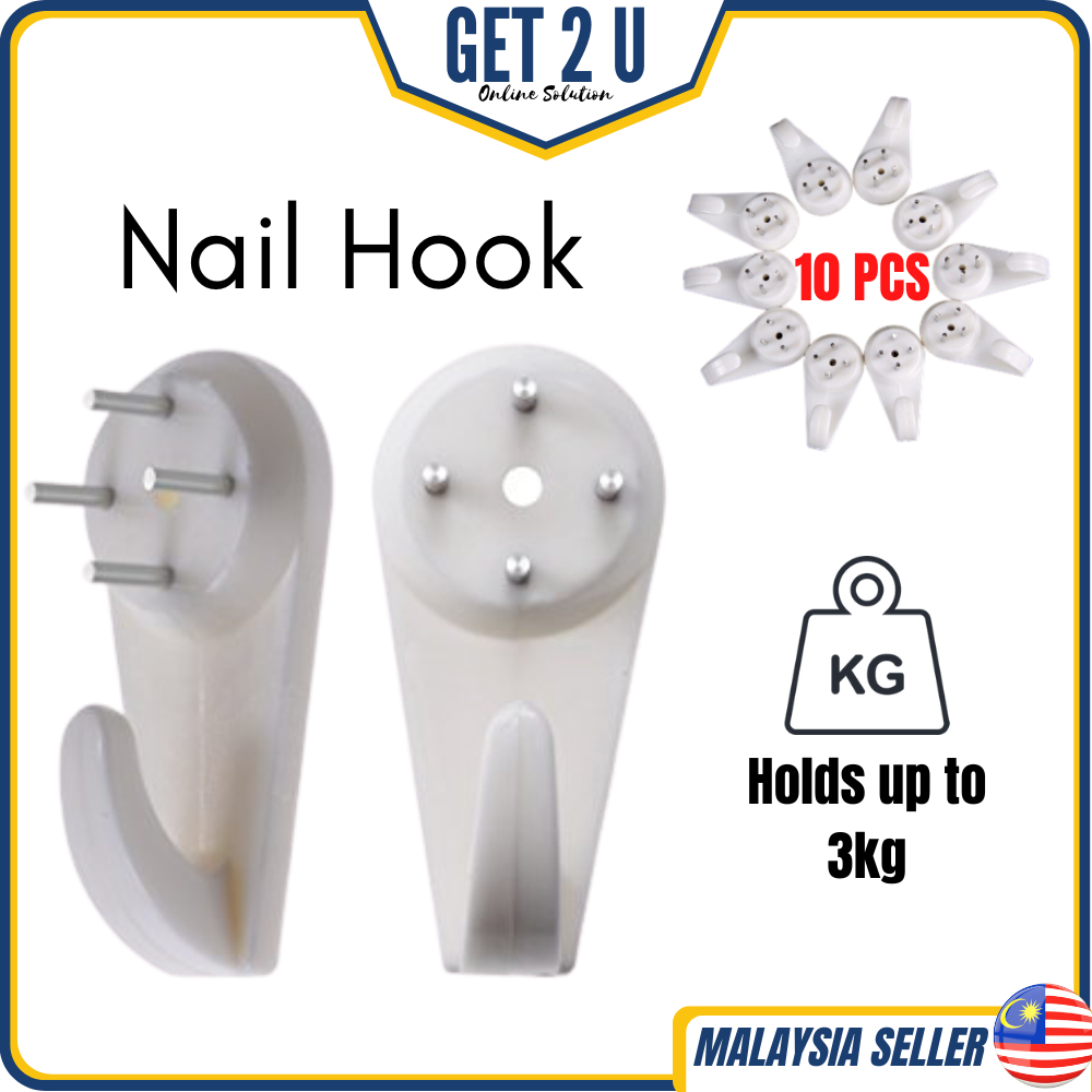 Nail Hook 3KG Strong Wall Hook Mount 4 Nails Mirror Frame Penyangkut ...