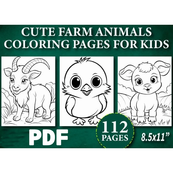 [*(SW)* PDF 112 pages Cute Farm Animals. Printable Coloring Book For ...