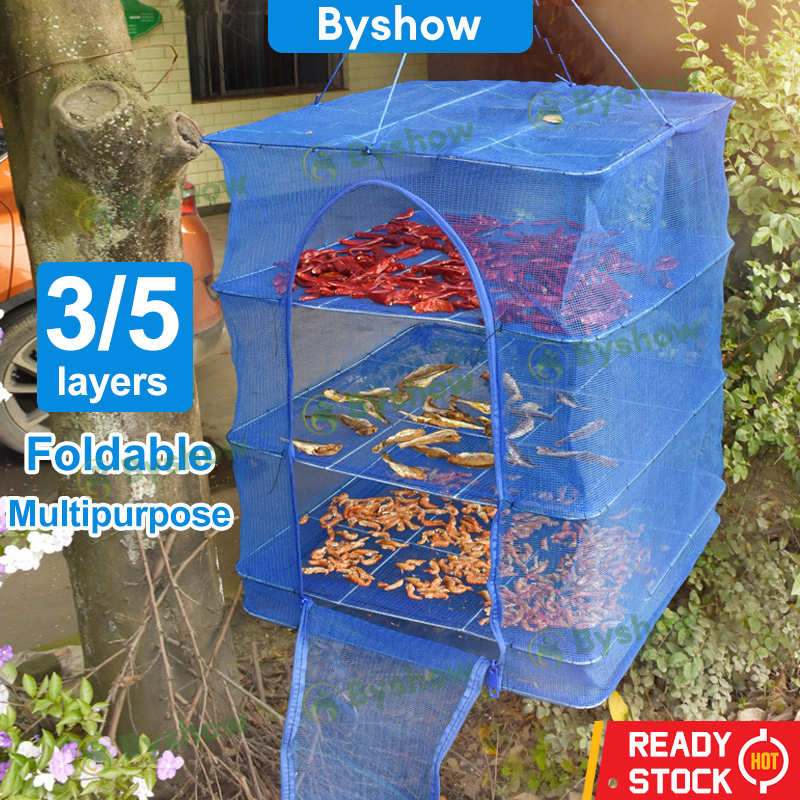 【Byshow】3 Layer drying fish net Foldable Outdoor Fish Drying Rack Fish ...