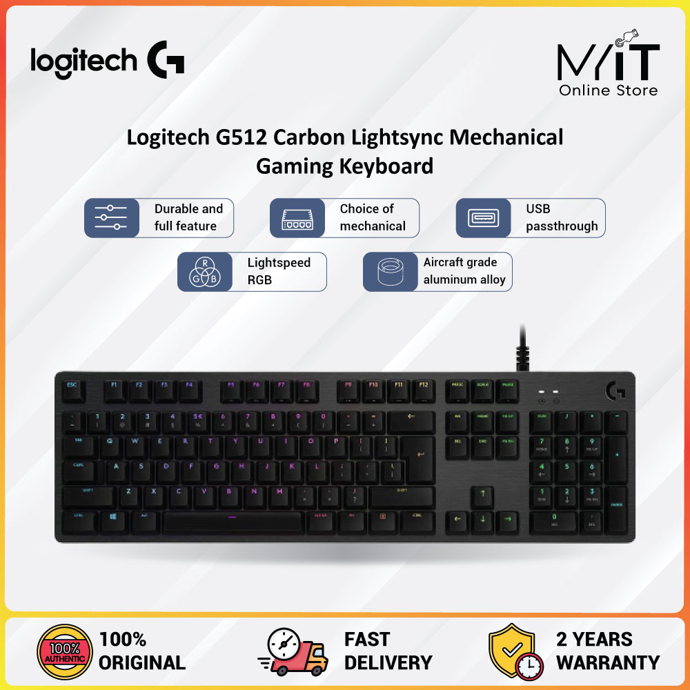 Logitech G512 Carbon Lightsync Mechanical Gaming Keyboard with GX Brown Tactile, Red Linear ...