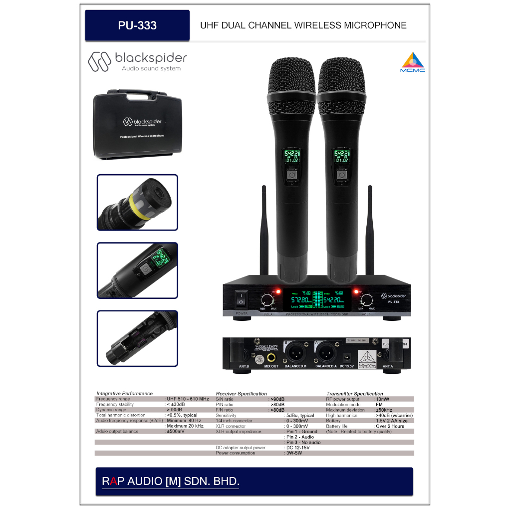 BLACK SPIDER PU-333 UHF WIRELESS MICROPHONE | Shopee Malaysia