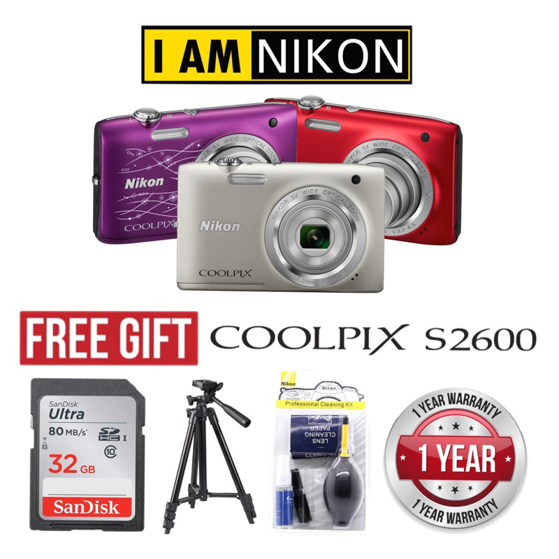 Nikon Coolpix S2600 14MP 5X zoom compact camera original free 32gb ...