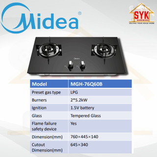 SYK MIDEA MGH-76Q60B 5.2kW Build In Glass Gas Hob Cooker Hob Gas Stoves ...