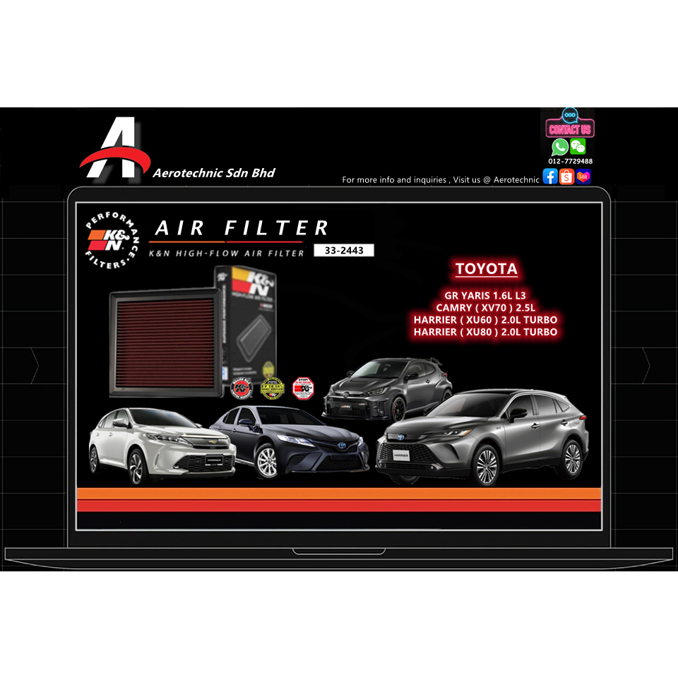 [Ready Stock] K&N USA High Performance Air Filter Toyota Harrier XU60 ...