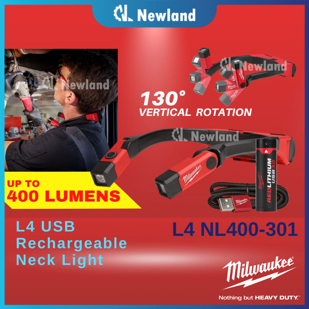 Milwaukee Light / L4 NL400-301 USB Rechargeable Neck Light Kit - 400 Lumen (2 Year Warranty ...