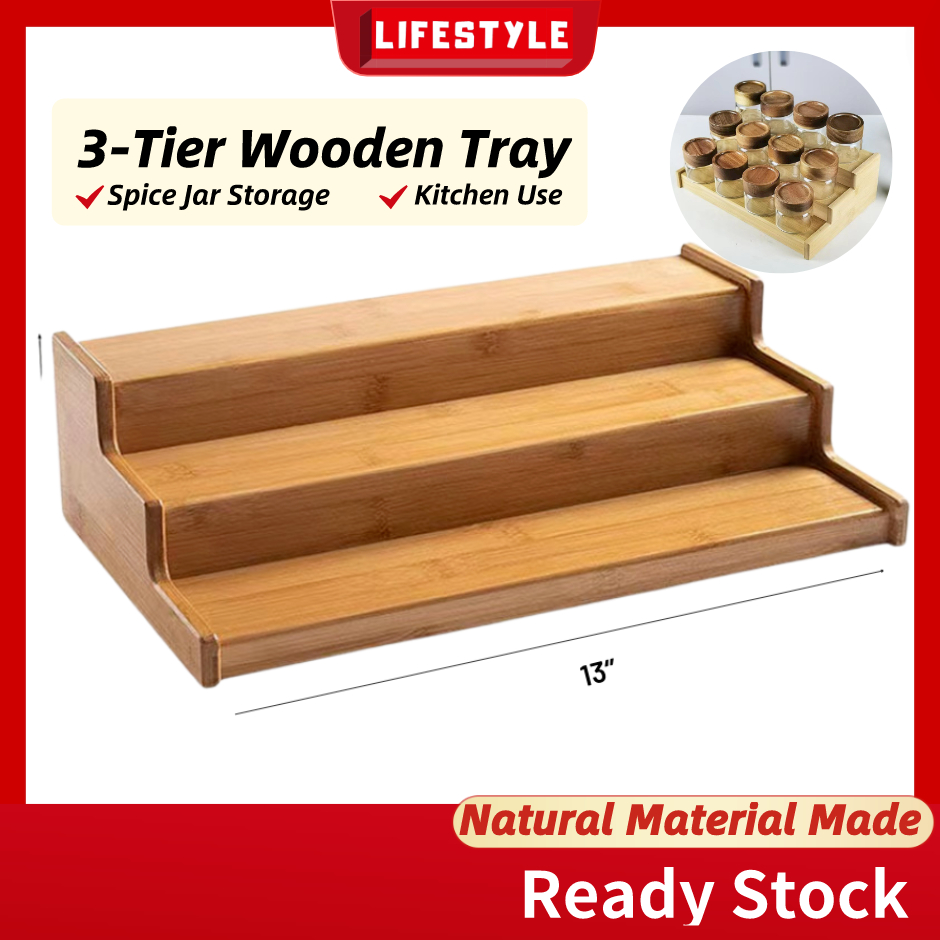 LIFESTYLE 3-Tier Solid Wooden Tray Spice Rack Display Rack Cabinet ...