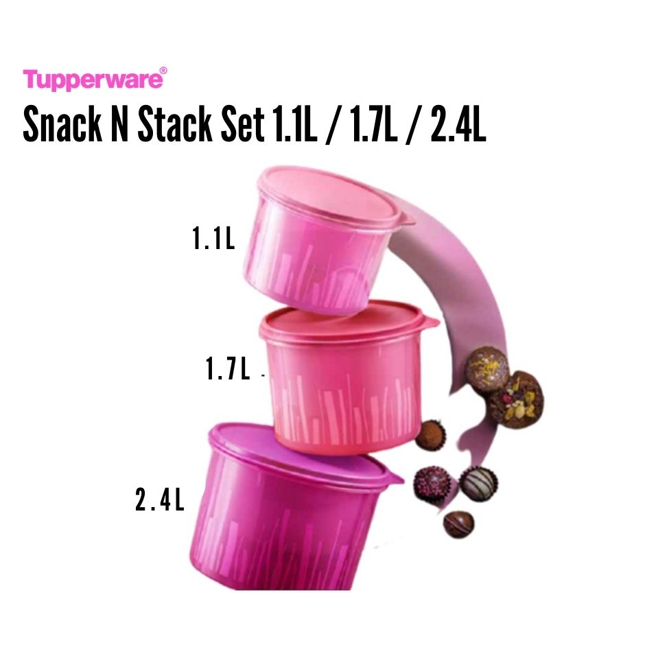 Tupperware Snack N Stack 1.1L / 1.7L / 2.4L Bekas Makanan Kedap Air dan ...